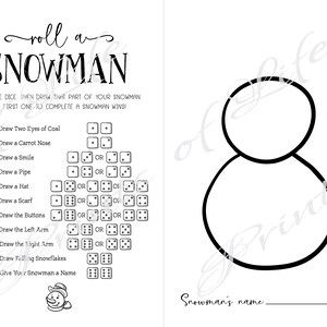 Roll a Snowman Dice Game. Instant Download Printable. Christmas ...