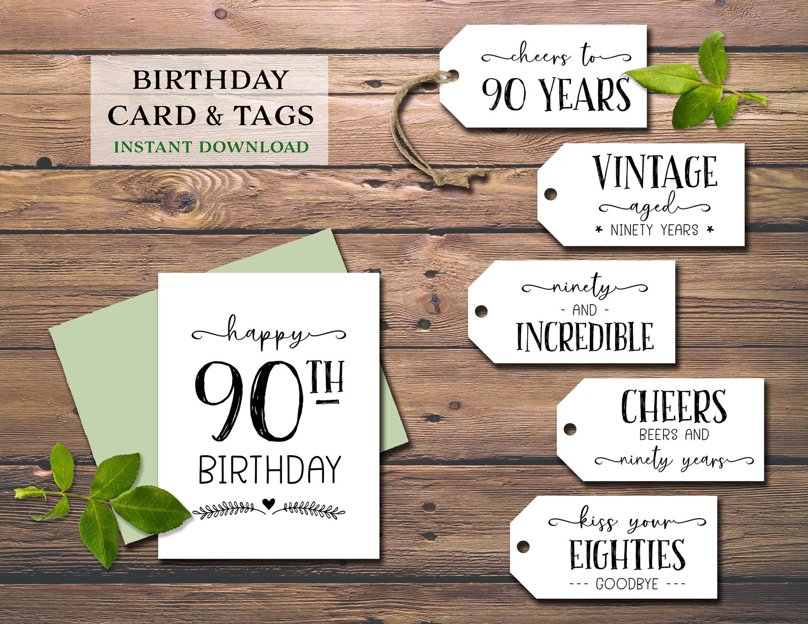 90th Birthday Card & Gift Tags. Instant Download Printable. Big 90 ...