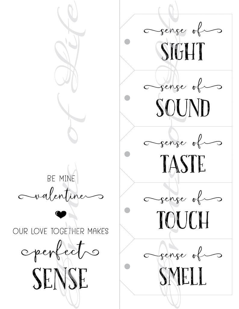 Five Senses Gift Tags & Card. 5 Senses Valentine's Day - Etsy