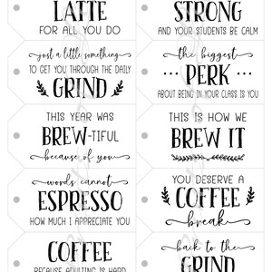 Coffee Gift Tags. Instant Download Printable. Rustic Labels. Thanks a ...