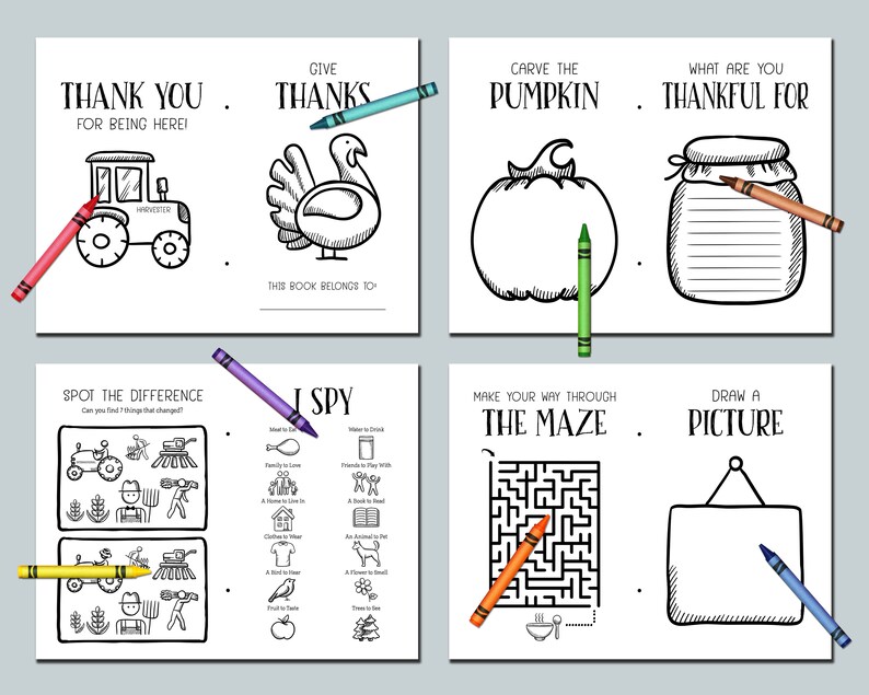 Kid's Thanksgiving Activity Book. Instant Download Printable. Children ...