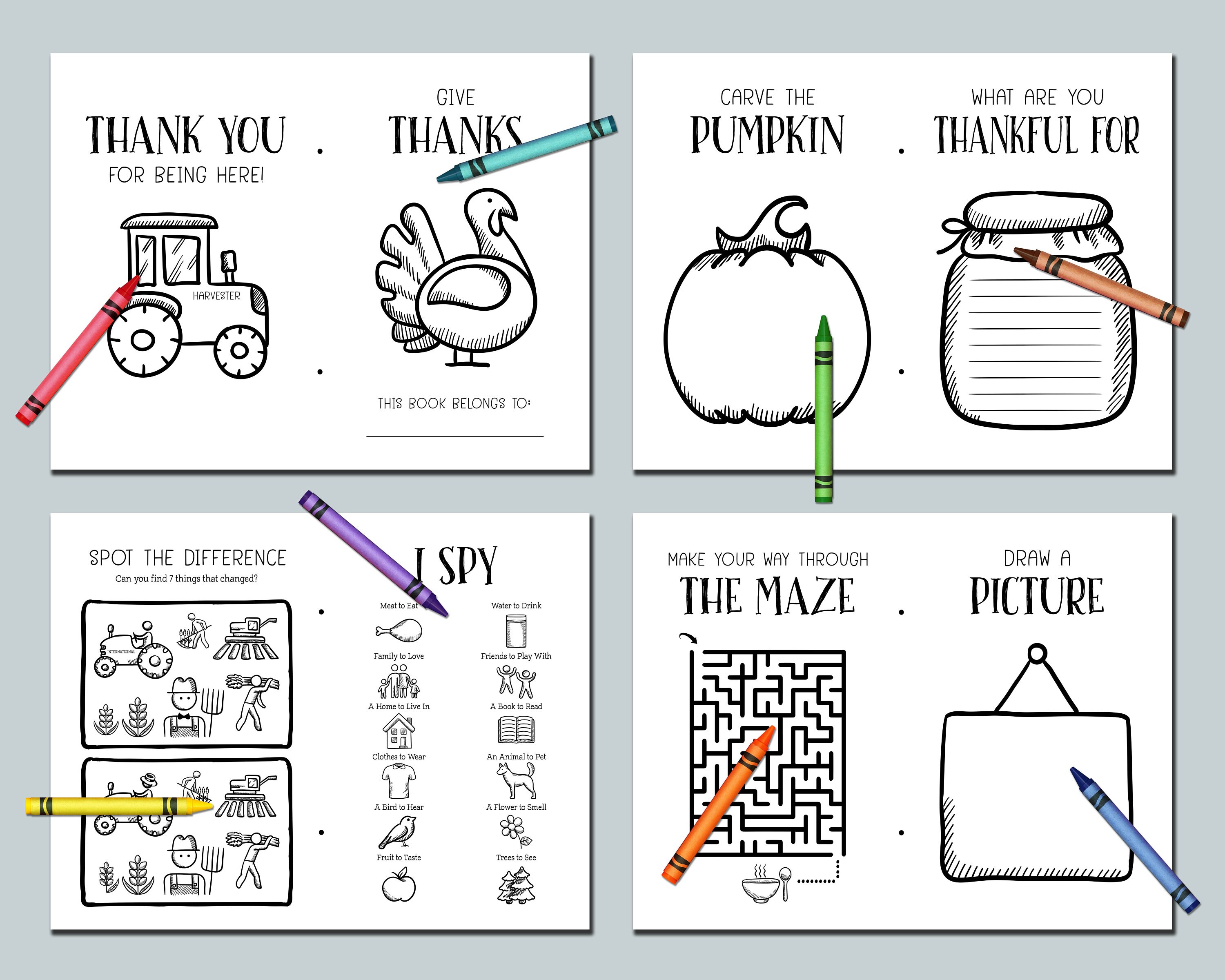 Kid's Thanksgiving Activity Book. Instant Download - Etsy