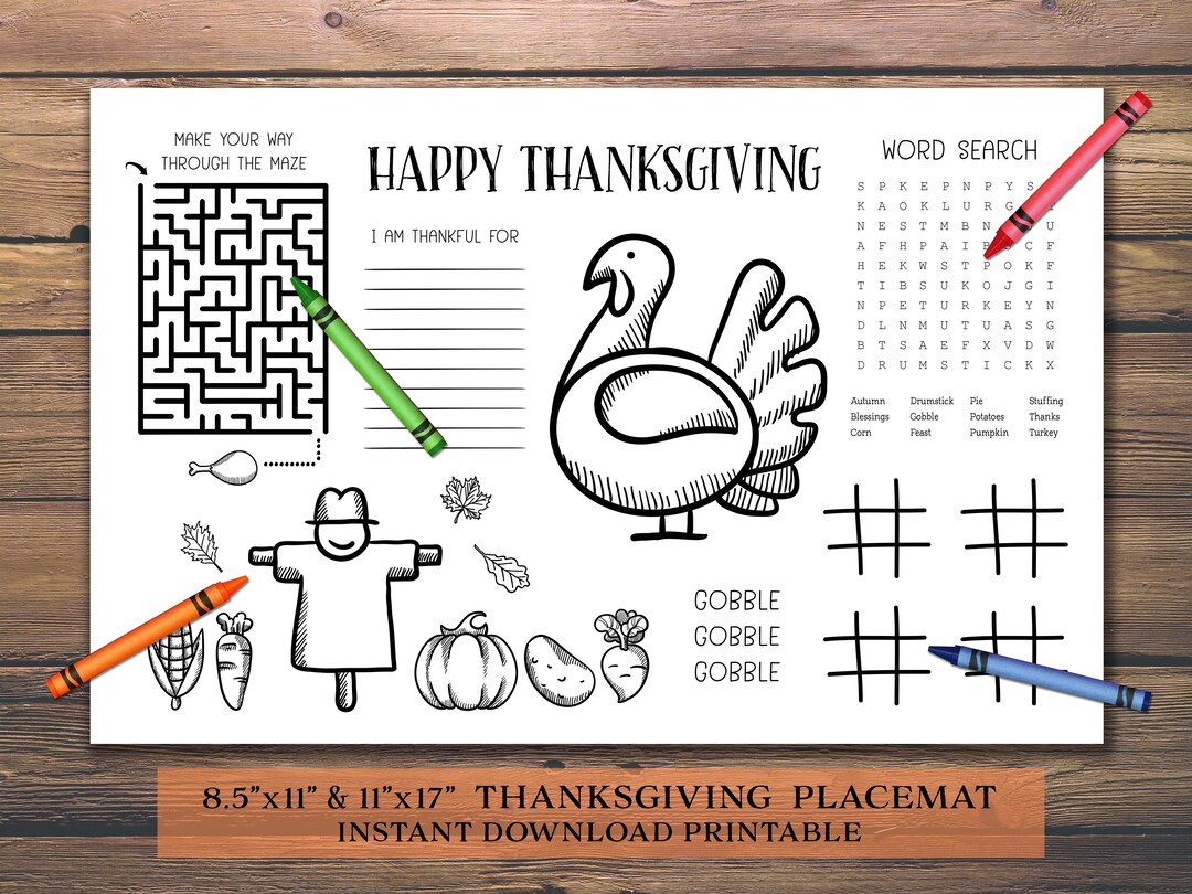 Kid's Thanksgiving Placemat. Instant Download Printable. Children's ...
