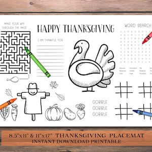 Kid's Thanksgiving Placemat. Instant Download Printable. Children's ...