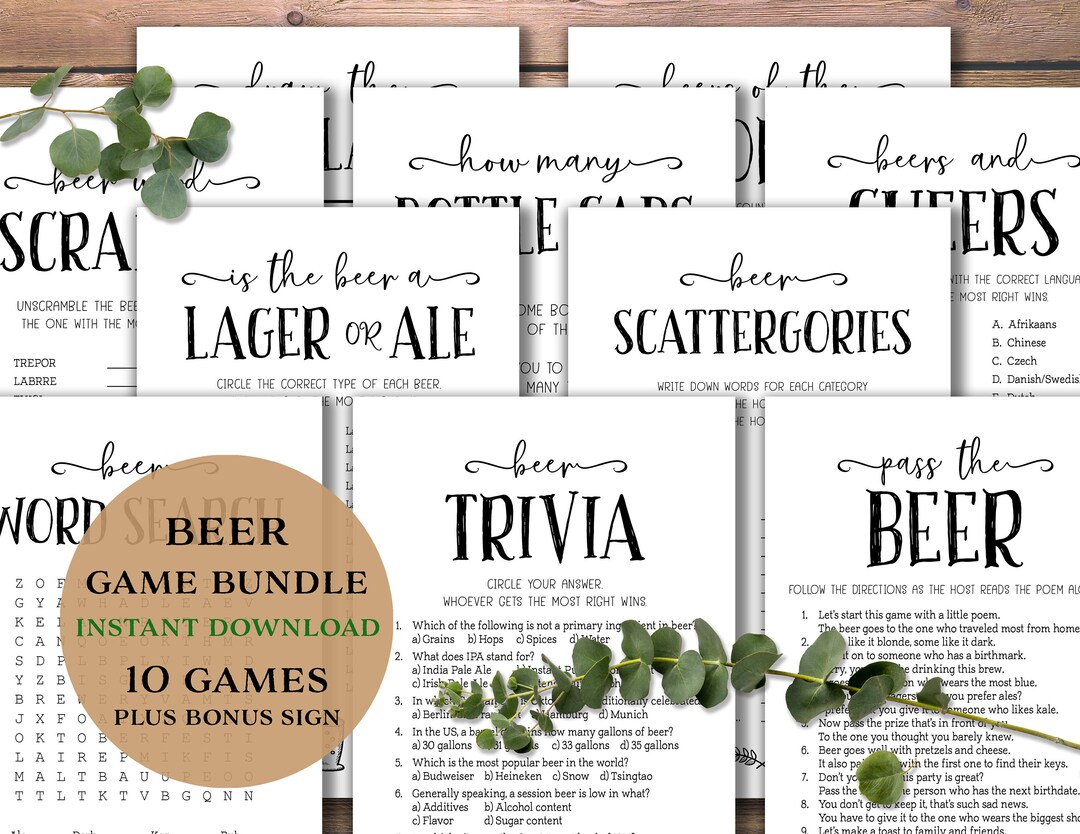 Beer Games Bundle. Instant Download Printable. Baby or Bridal Shower ...