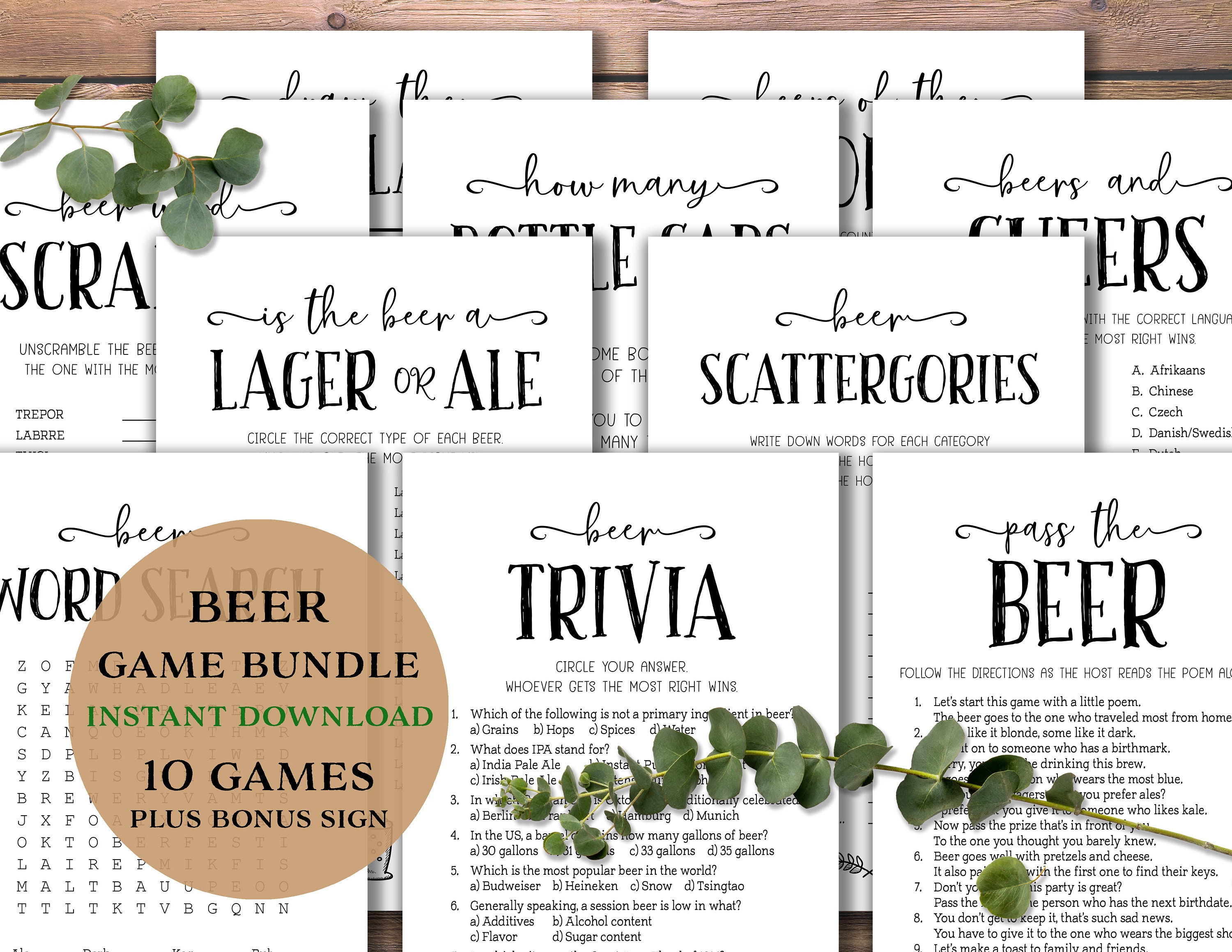 Beer Games Bundle. Instant Download Printable. Baby or Bridal - Etsy