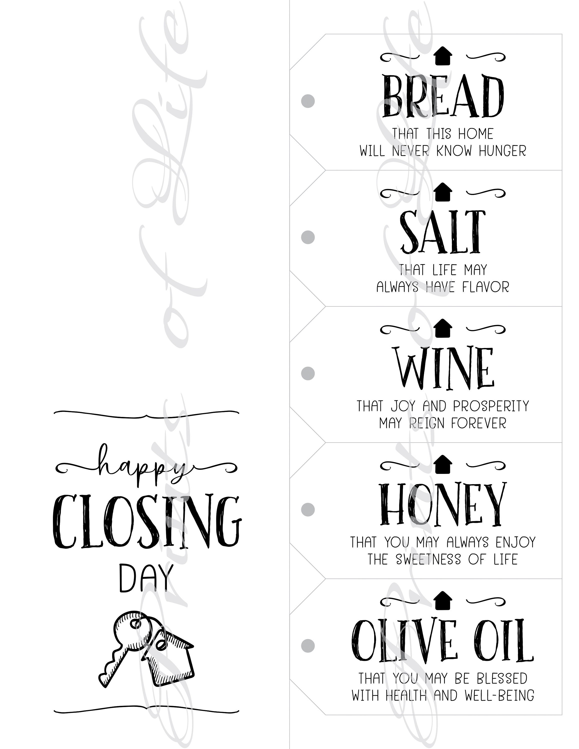 Happy Closing Day card & tags. Bread Salt Wine. Housewarming | Etsy