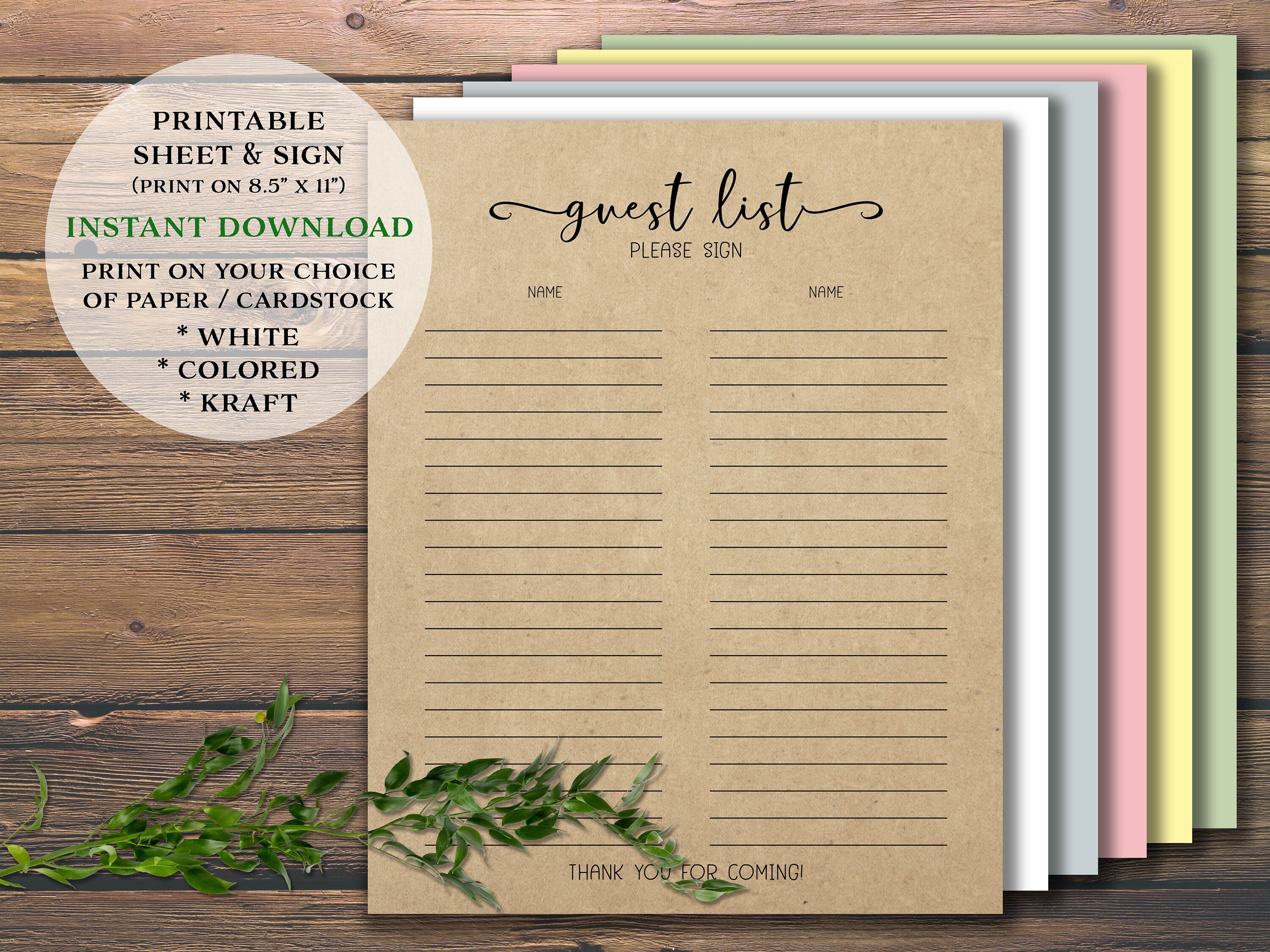 Guest List. Please Sign. Instant Download Printable. Guestbook Print ...