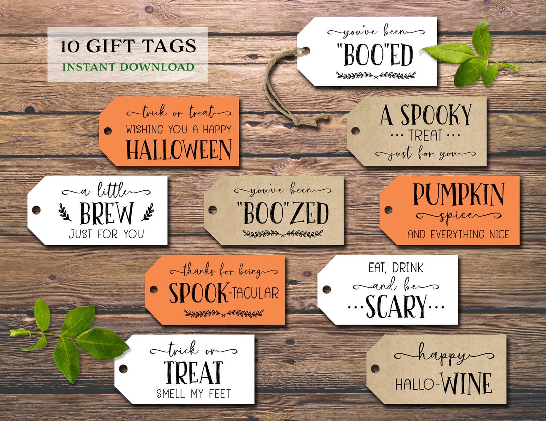 Halloween Gift Tags. Instant Download Printable. Wine Gift Tags. Rustic ...
