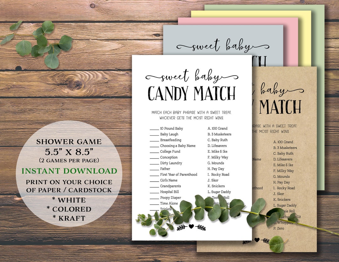 Baby Shower Game. Sweet Baby Candy Match. Instant Download Printable ...
