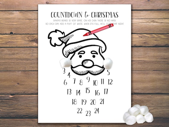 Santa Christmas Countdown. Instant Download Printable. - Etsy