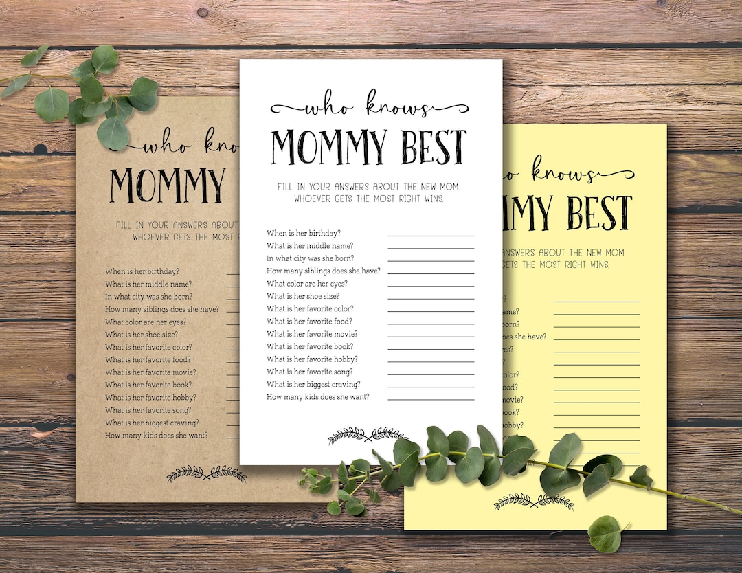 Who Knows Mommy Best. Baby Shower Game. Instant Download Printable. for ...