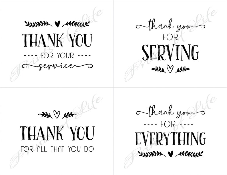 Thank You for Service Cards. Appreciation Package Gift Tags. Instant ...