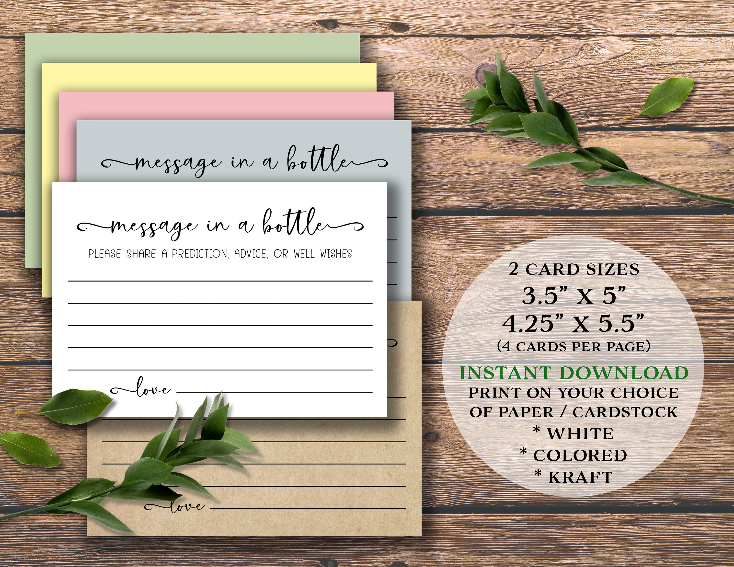 Baby Shower Game. Message in a Bottle Sign & Cards. Instant - Etsy