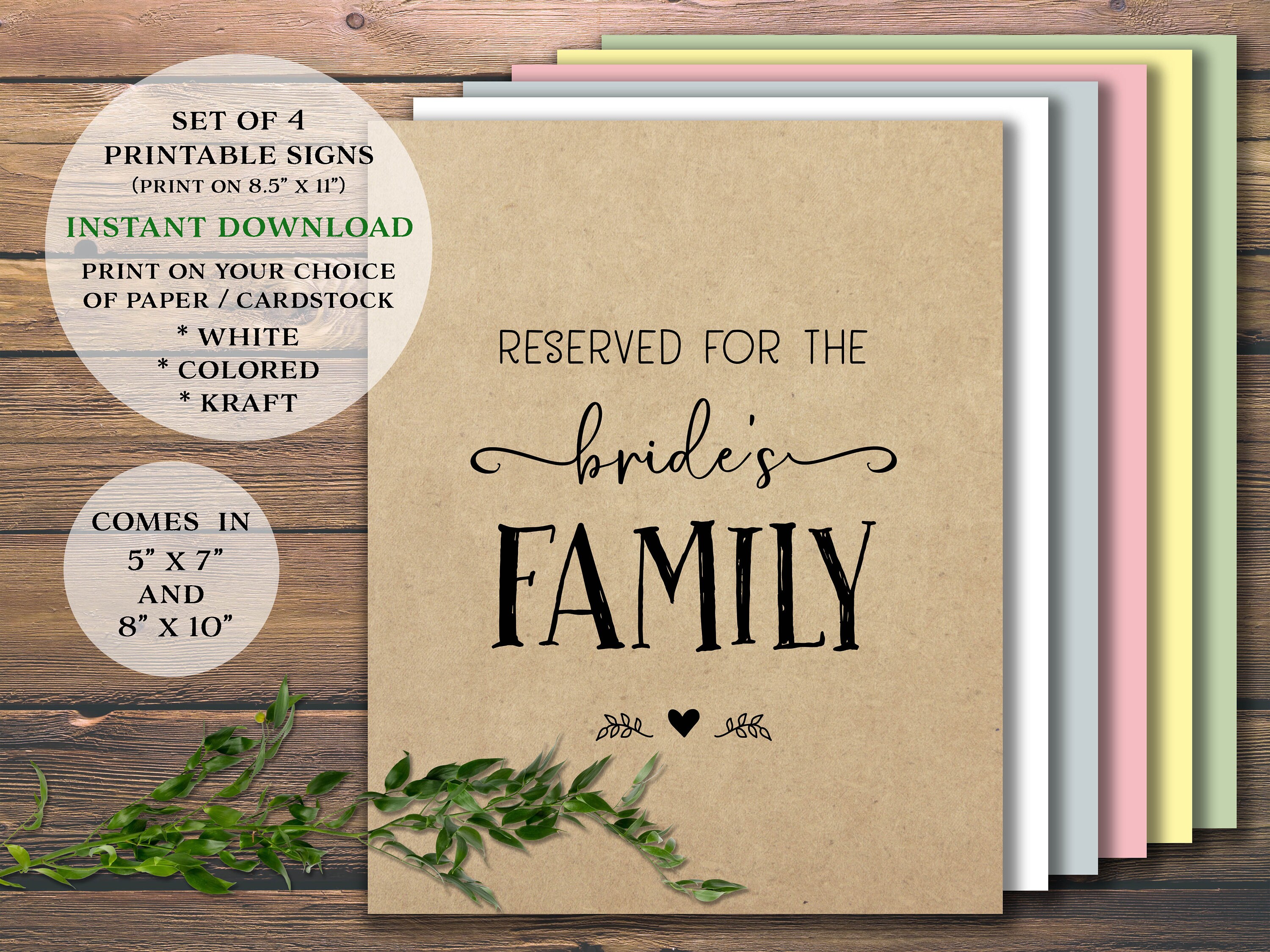 4 Wedding Reception Table Signs. Instant Download Printable. - Etsy