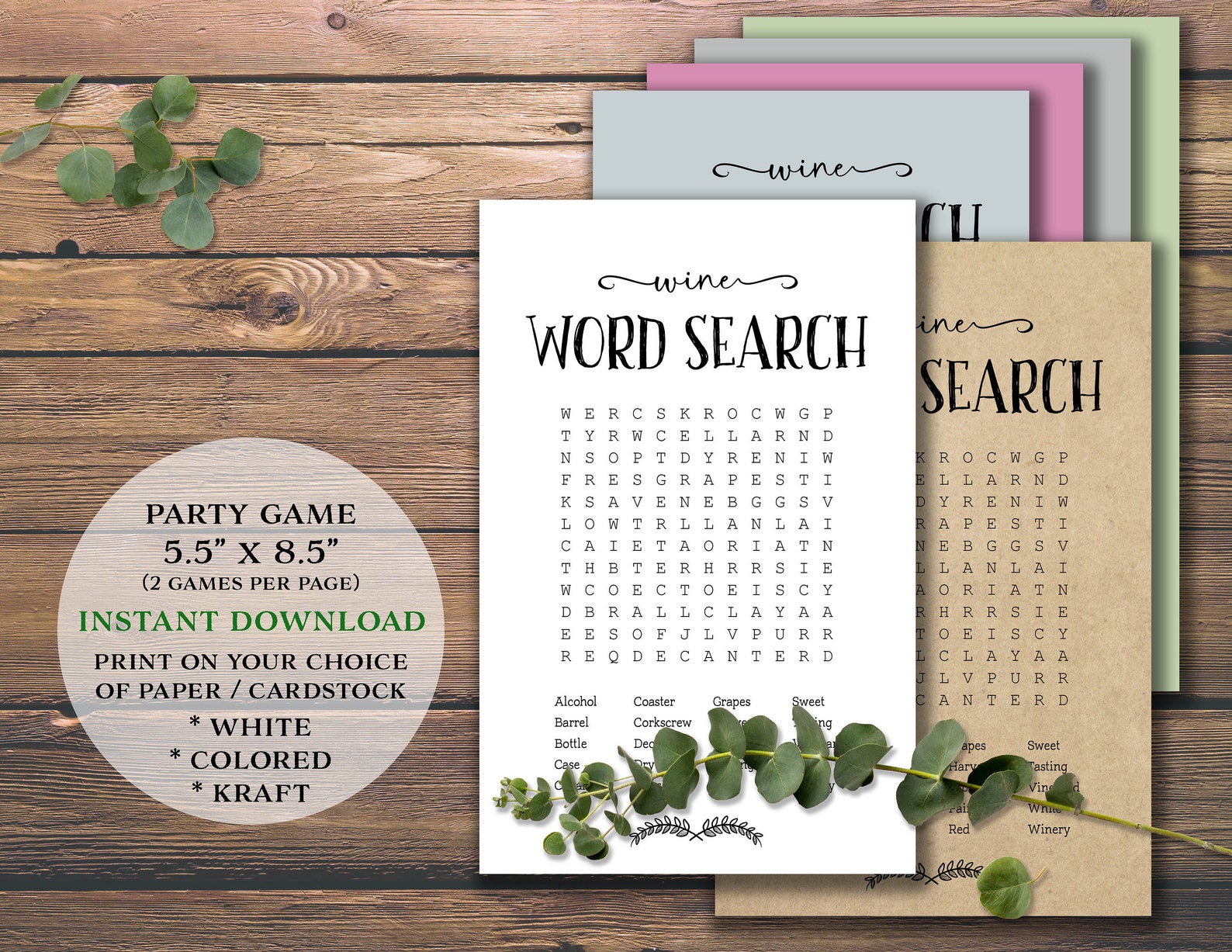 Wine Word Search. Party Game. Instant Download Printable. Wine Tasting ...