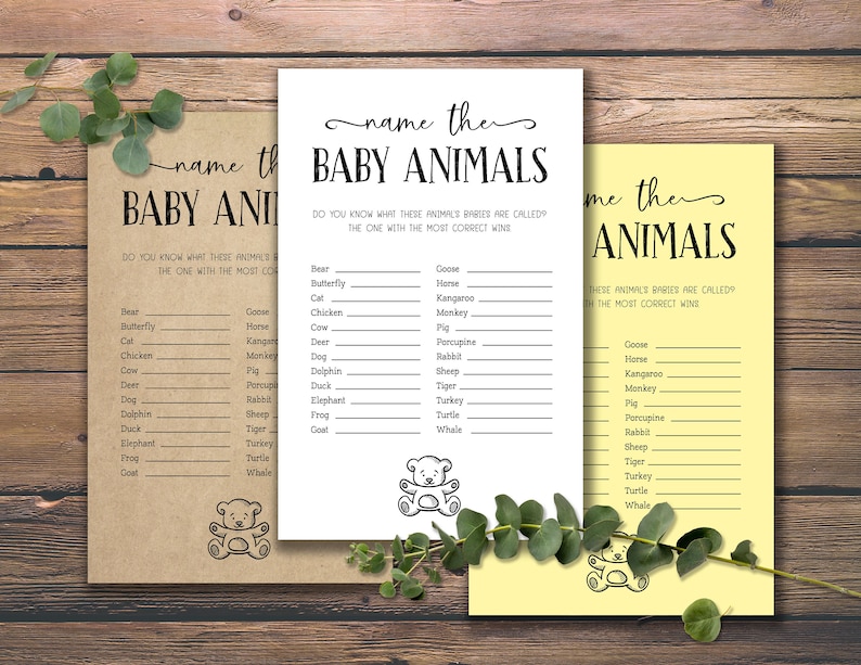 Name the Baby Animals. Baby Shower Game. Instant Download - Etsy