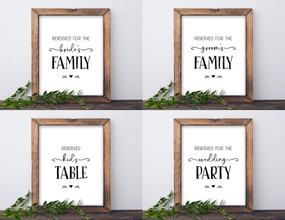 4 Wedding Reception Table Signs. Instant Download Printable. - Etsy