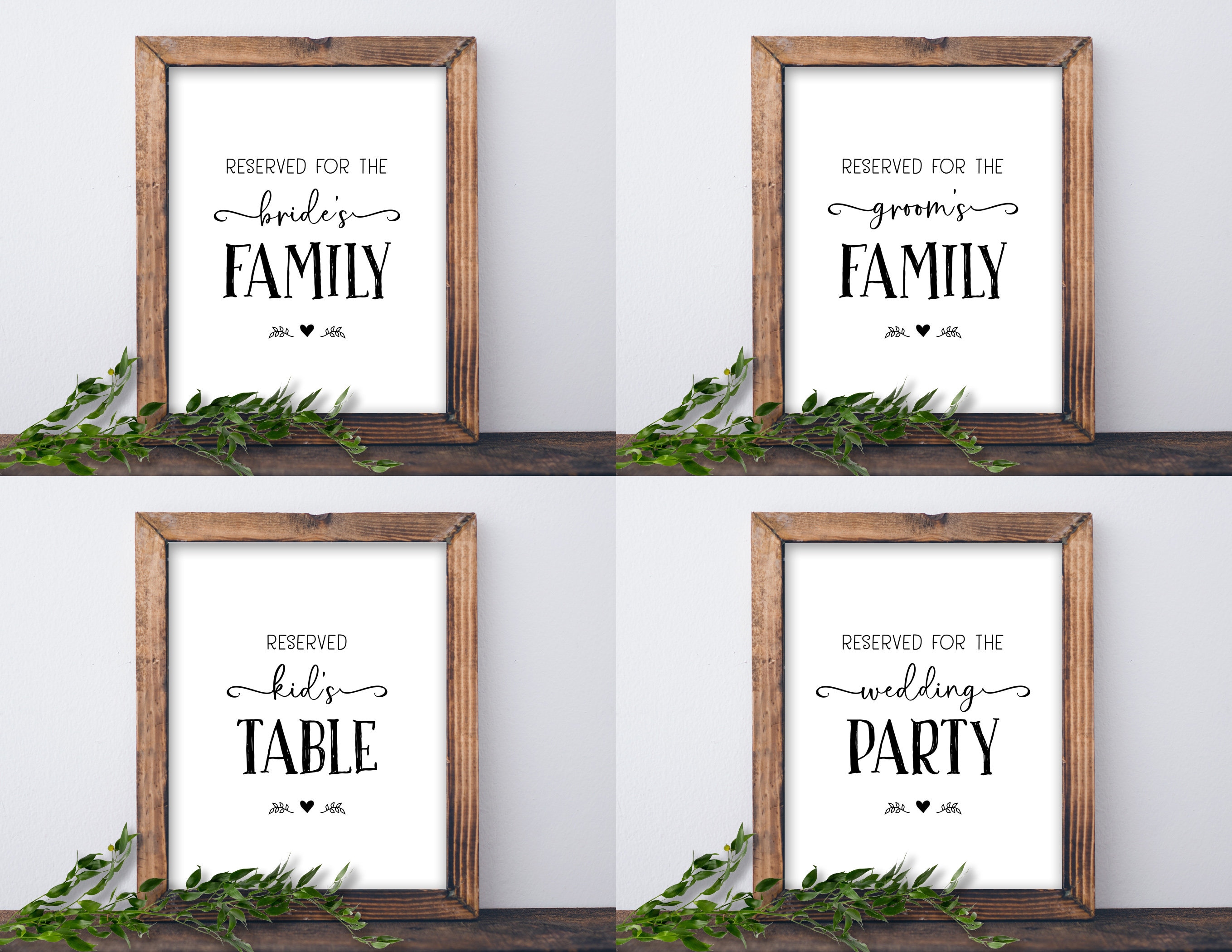 4 Wedding Reception Table Signs. Instant Download Printable. - Etsy