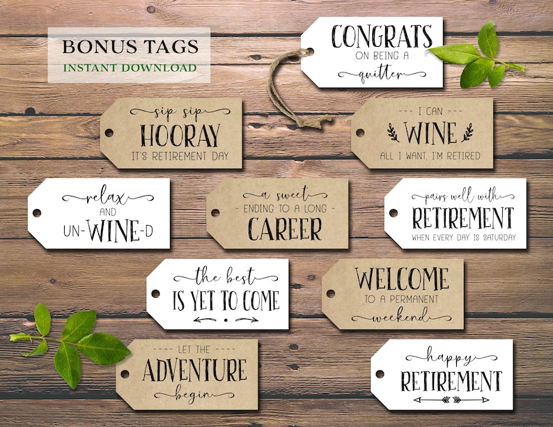 Retirement Card & Gift Tags. Instant Download Printable. Wine Beer Tags ...