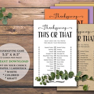 This or That. Instant Download Printable. Thanksgiving Game. Rustic Fun ...