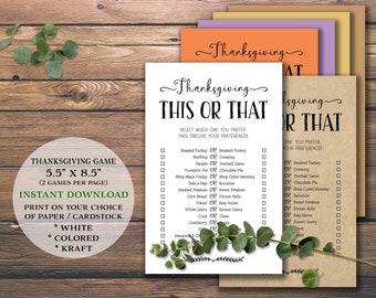 This or That. Instant Download Printable. Thanksgiving Game. - Etsy