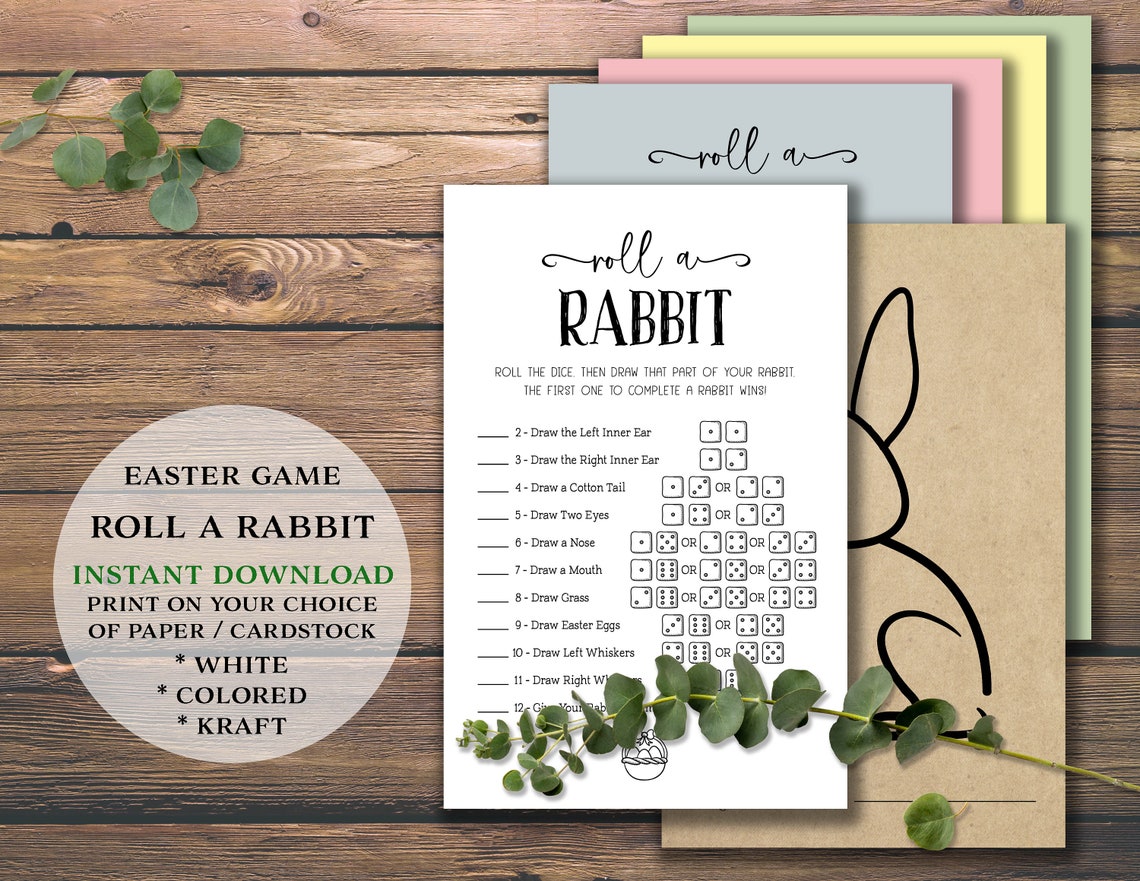 Roll a Rabbit Dice Game. Instant Download Printable. Easter Coloring ...