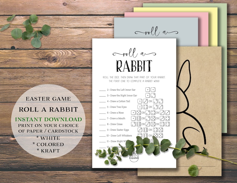 Roll a Rabbit Dice Game. Instant Download Printable. Easter Coloring ...