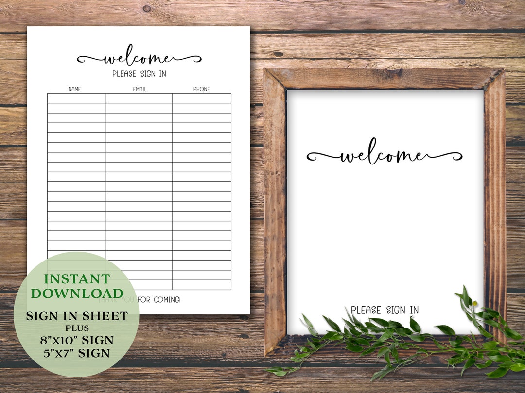 Welcome Please Sign In. Instant Download Printable. Sign in Sheet for ...