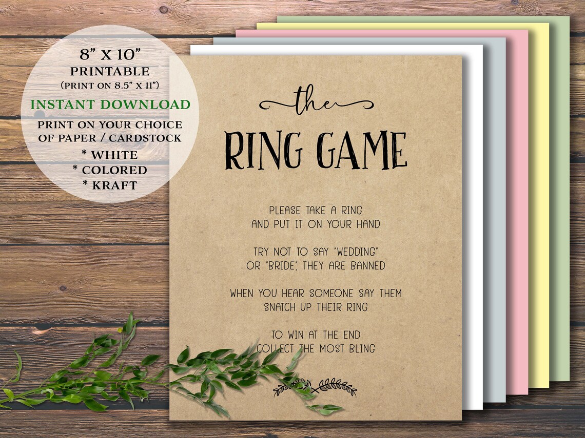 The Ring Game. Bridal Shower Game. Instant Download Printable ...