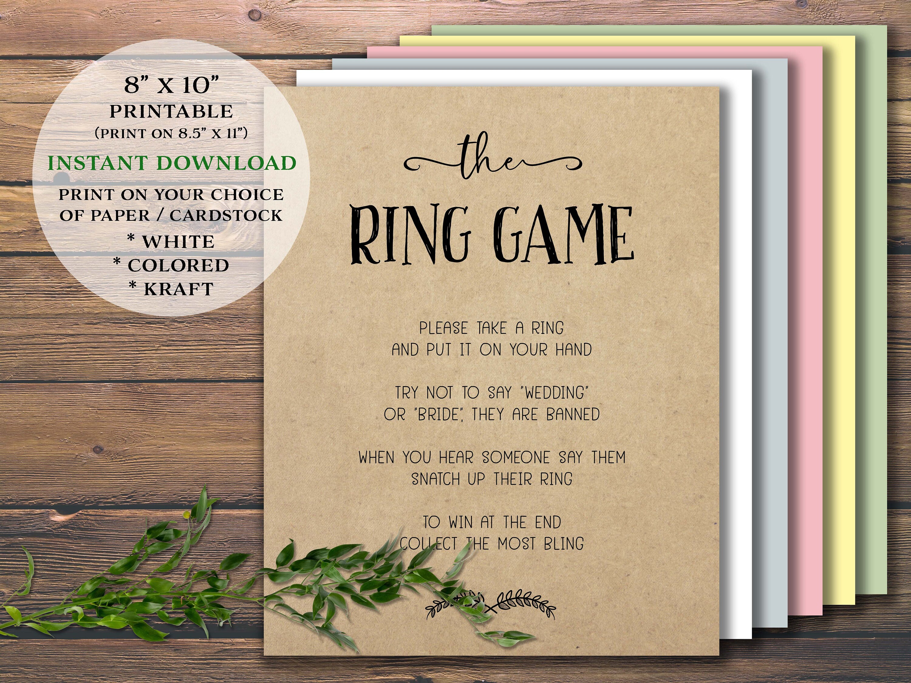 The Ring Game. Bridal Shower Game. Instant download printable. | Etsy