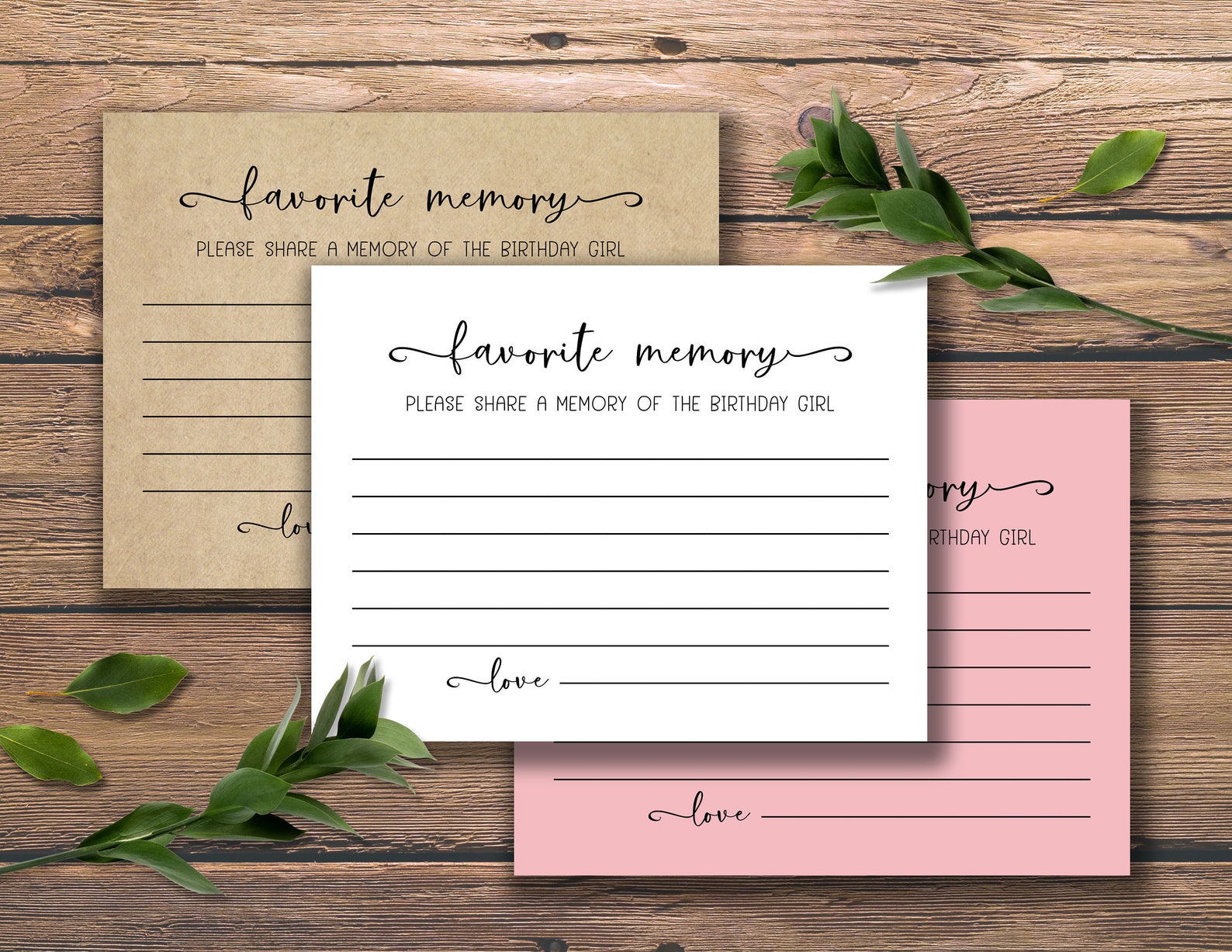 Favorite Memory of the Birthday Girl. Party Cards. Instant | Etsy