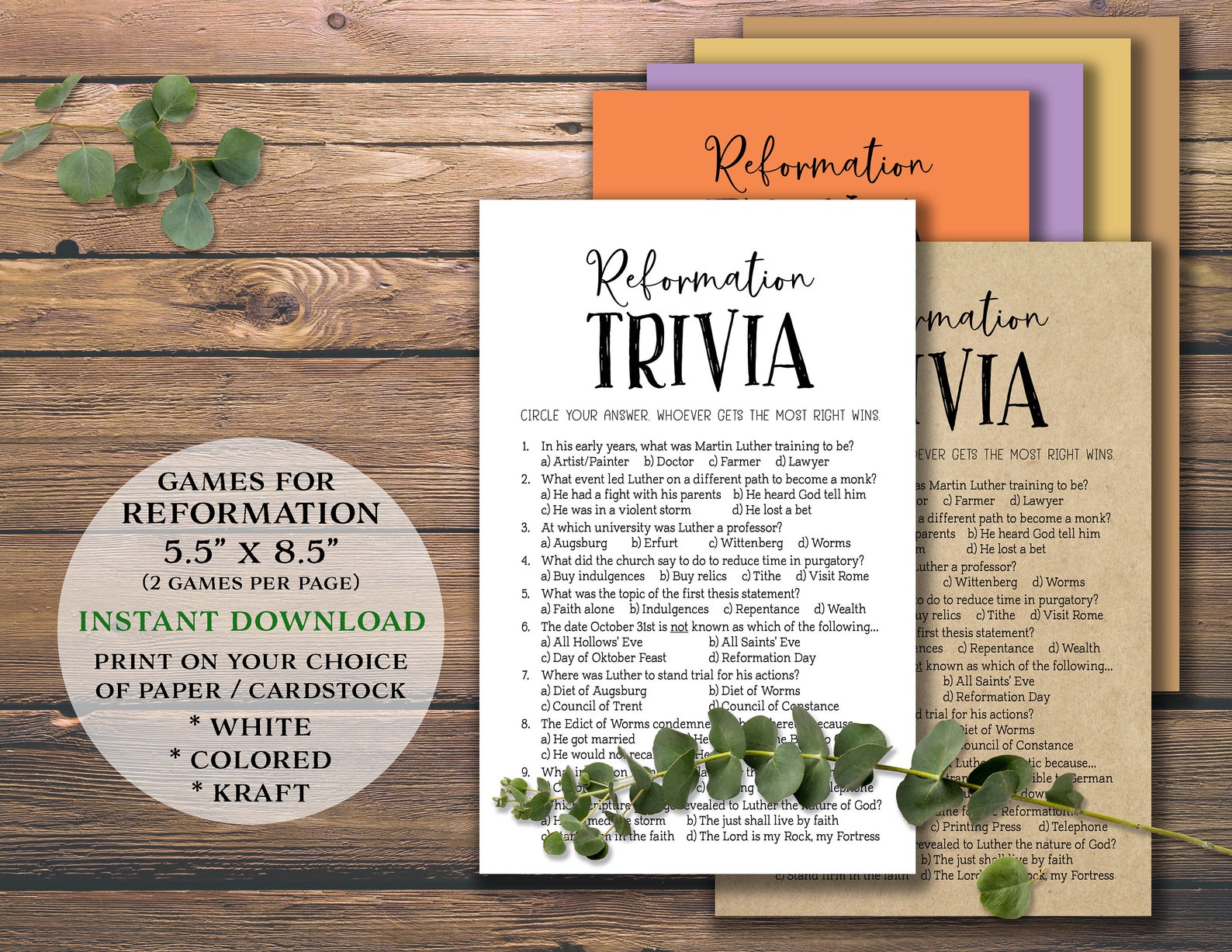 Reformation Games Bundle. Instant Download Printable. Holiday - Etsy
