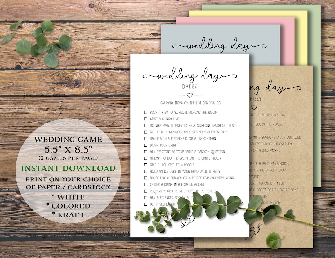 Wedding Day Dares. Reception Game. Instant Download Printable. Marriage ...