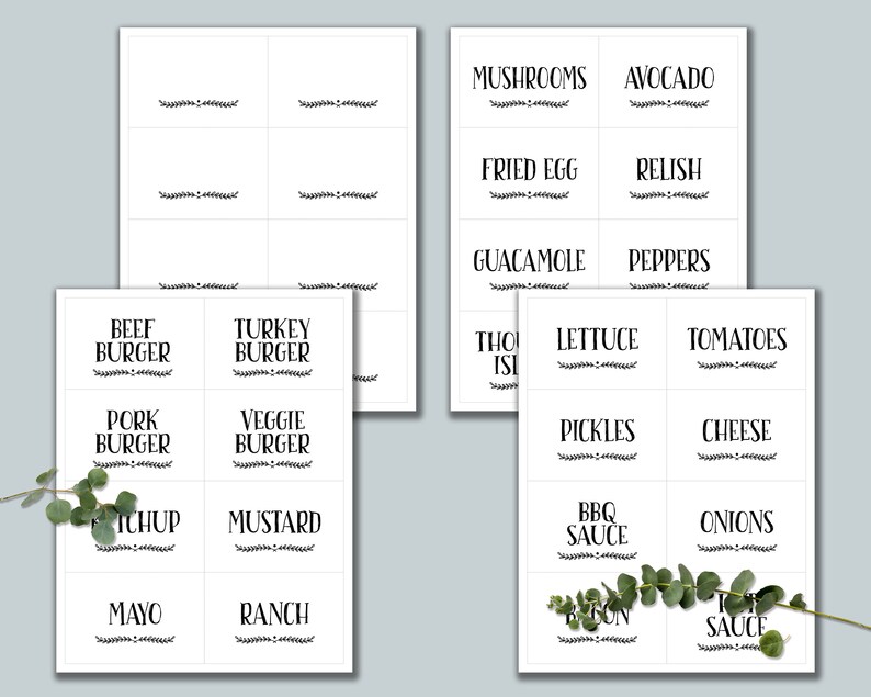 Burger Bar Sign. Instant Download Printable. Hamburger Table. - Etsy