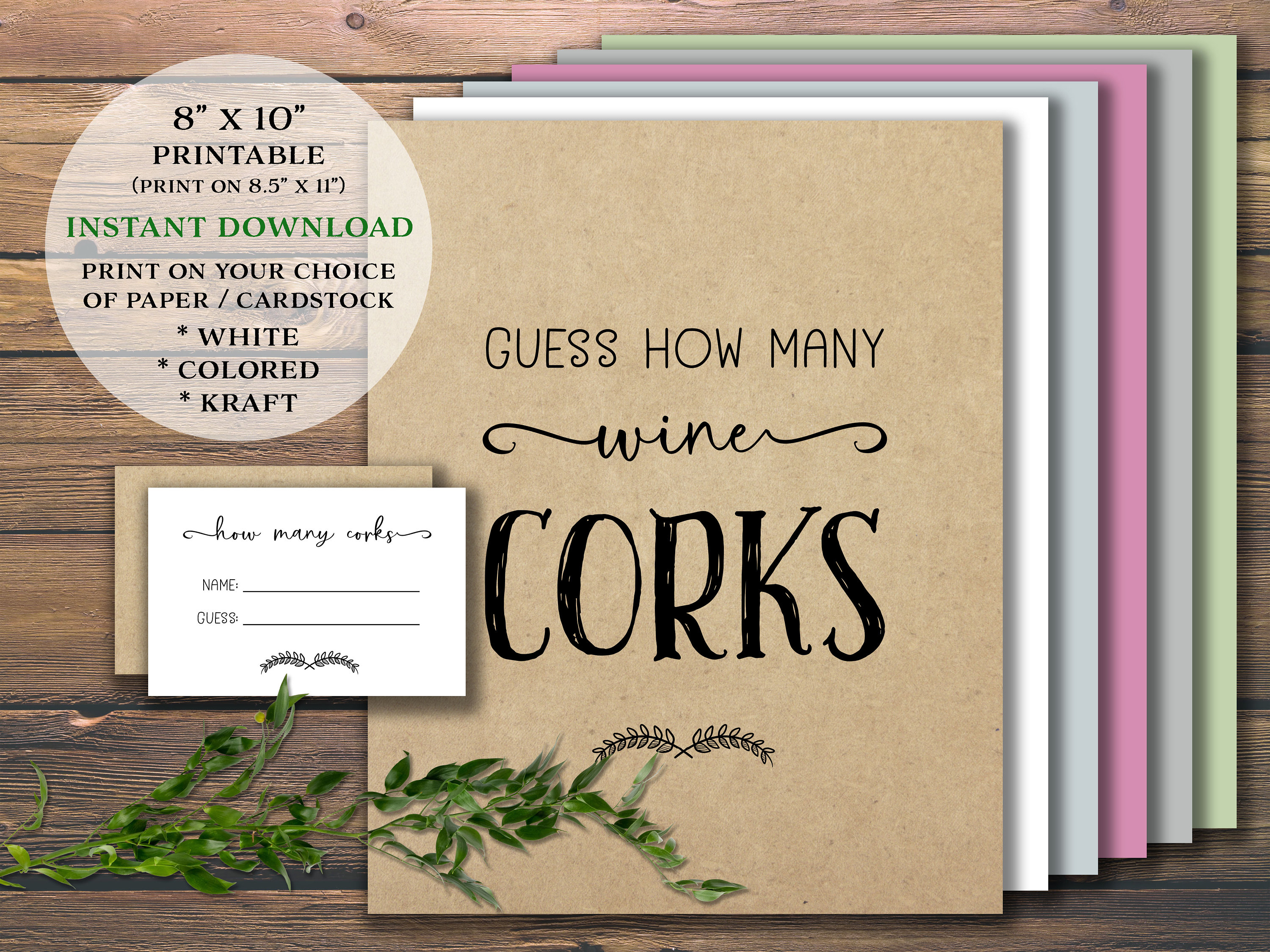 Guess How Many Wine Corks Sign. Instant Download Printable. Bridal ...