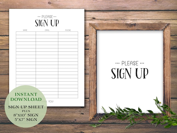 Please Sign Up. Instant Download Printable. Guestbook Print. | Etsy