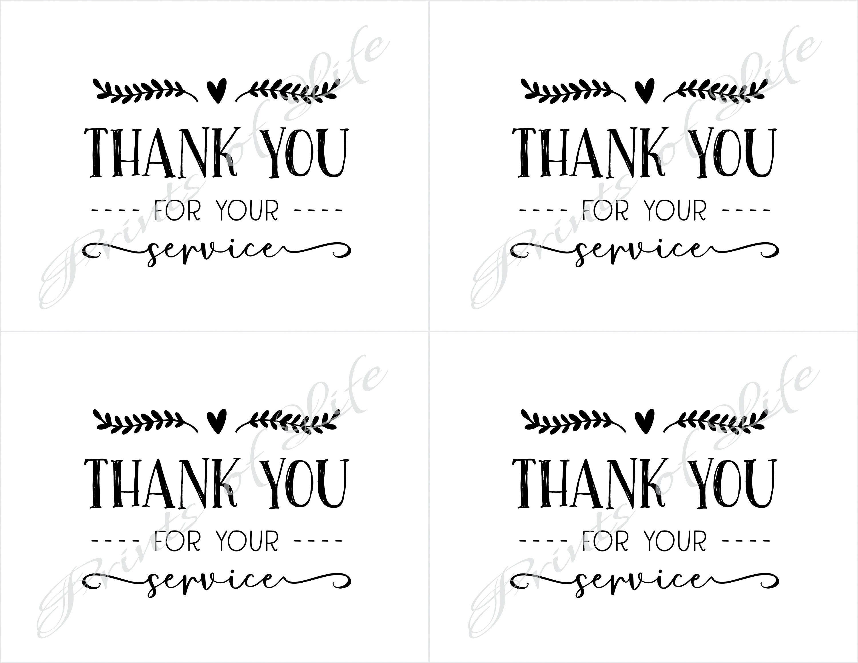 Thank You for Service Cards. Appreciation Package Gift Tags. - Etsy