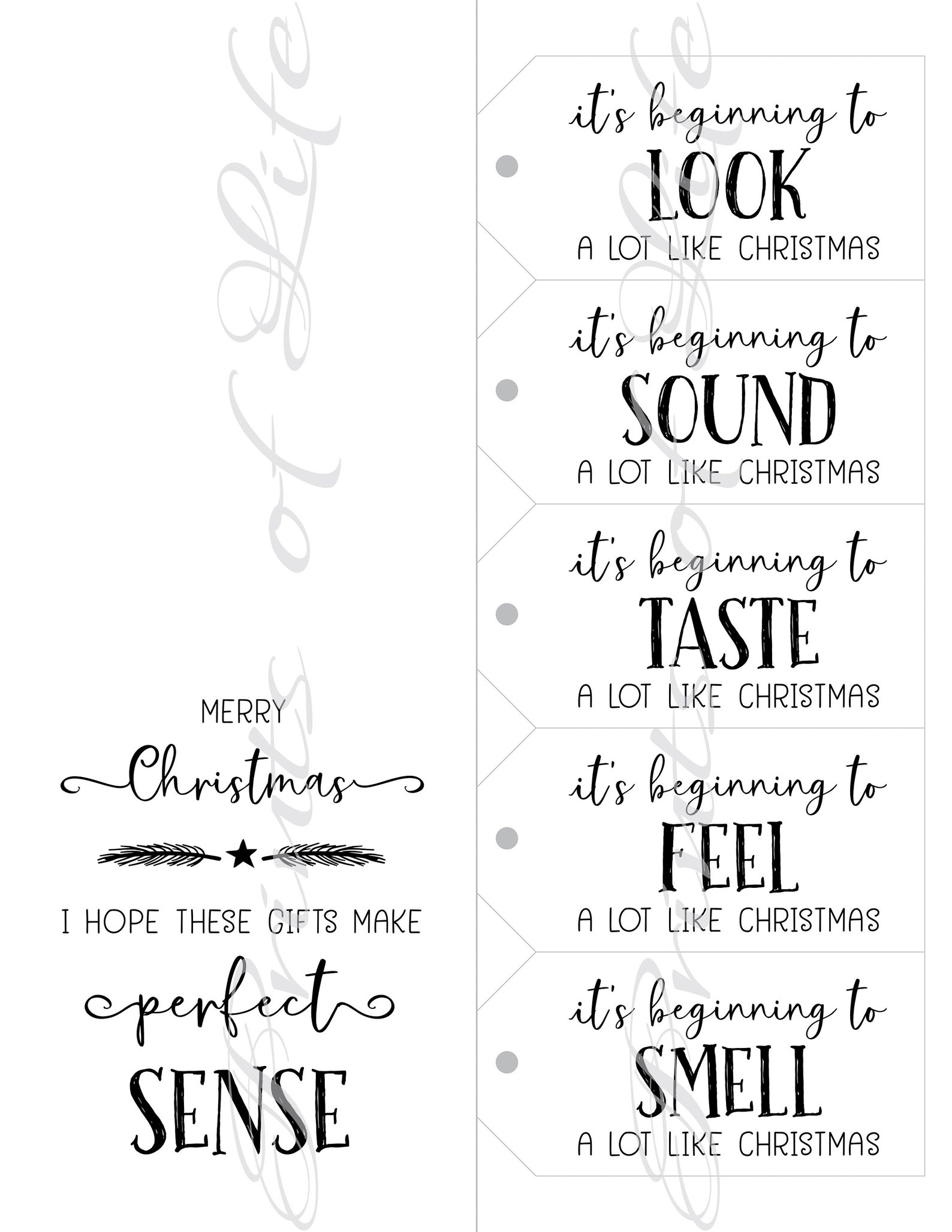 Christmas Five Senses Gift Tags & Card. Instant Download Printable. 5 ...