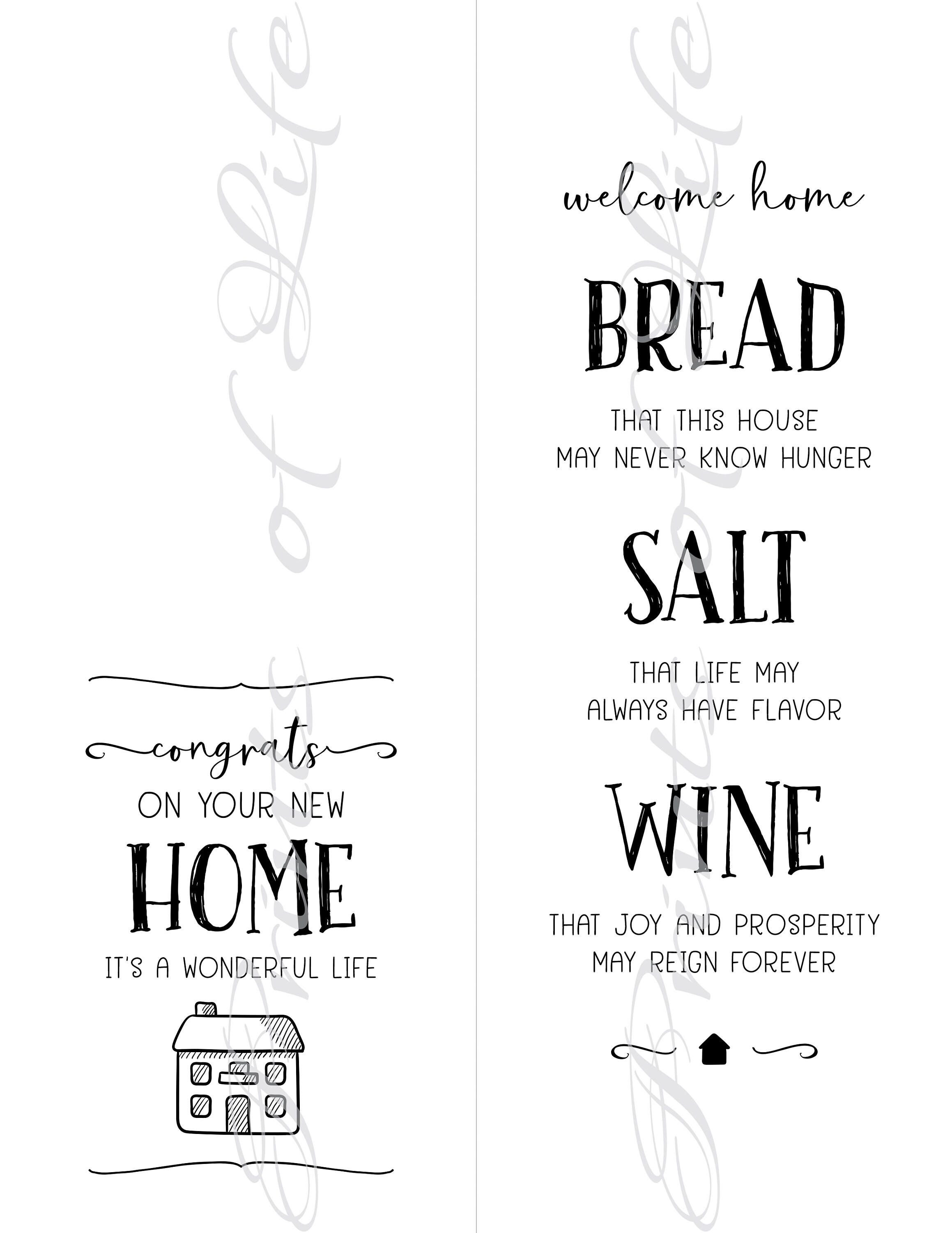 Congrats on Your New Home Card. Instant Download Printable. Bread Salt ...