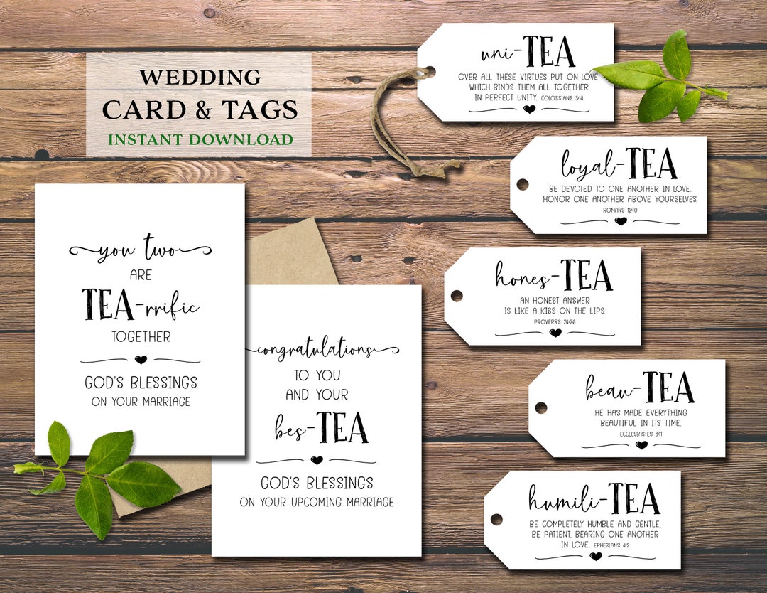 Marriage TEA Card and Gift Tags. Instant Download Printable. Rustic ...