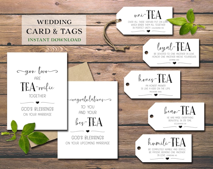 Marriage TEA Card and Gift Tags. Instant Download Printable. Rustic ...