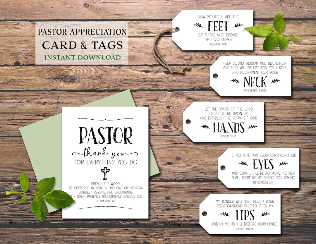 Thank You Card and Gift Tags for Pastor. Instant Download Printable ...