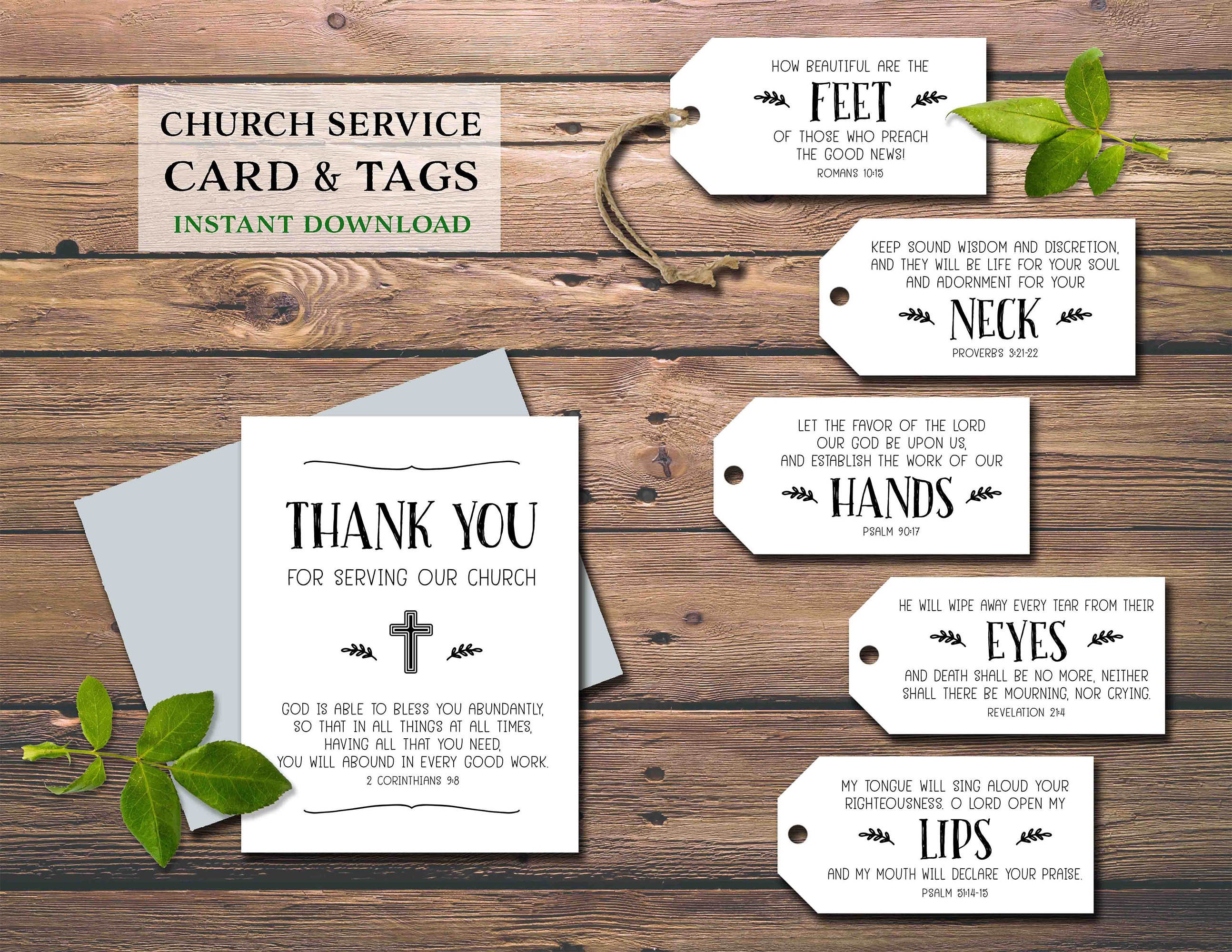 Thank You for Serving Our Church. Card and Gift Tags. Instant Download ...