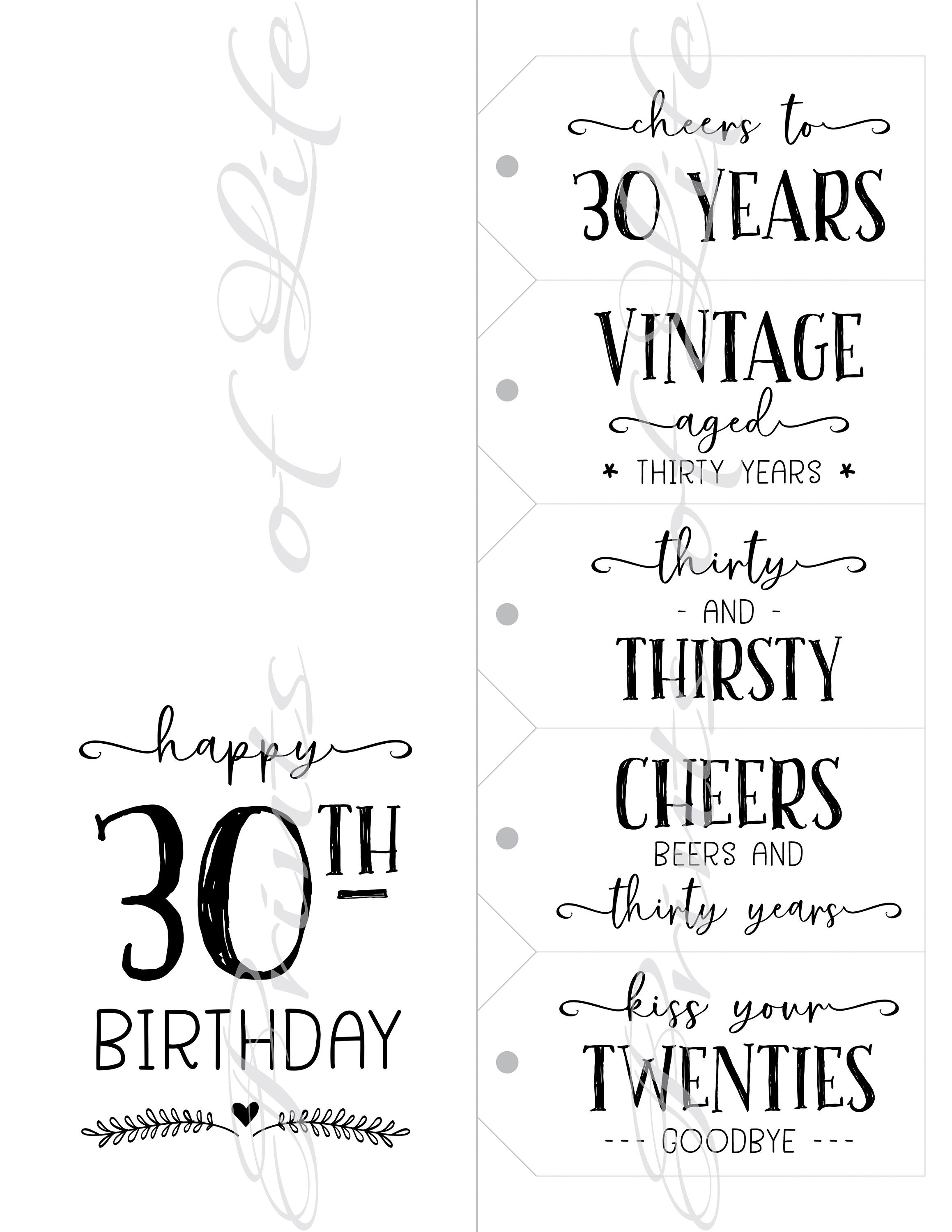 30th Birthday Card & Gift Tags. Instant download printable. | Etsy