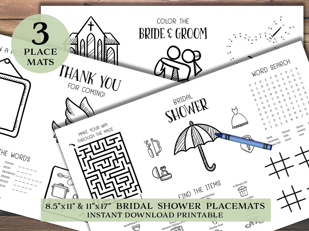 Bridal Shower Kids Table Placemat. Activity and Coloring Mat. Instant ...