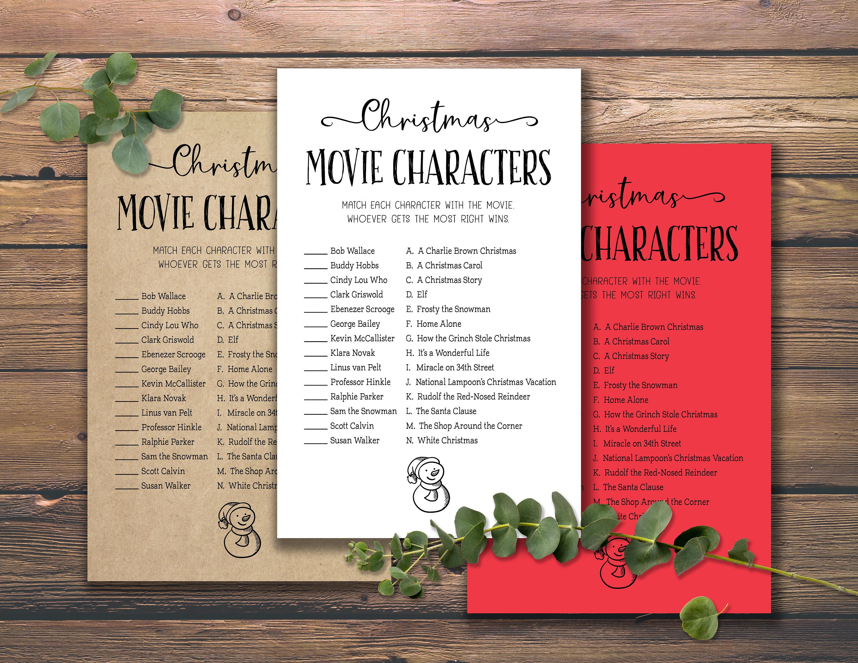 Christmas Movie Characters. Instant Download Printable. Christmas Games ...
