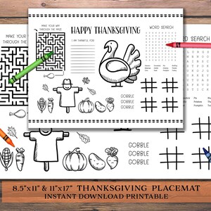 Kid's Thanksgiving Placemat. Instant Download Printable. Children's ...