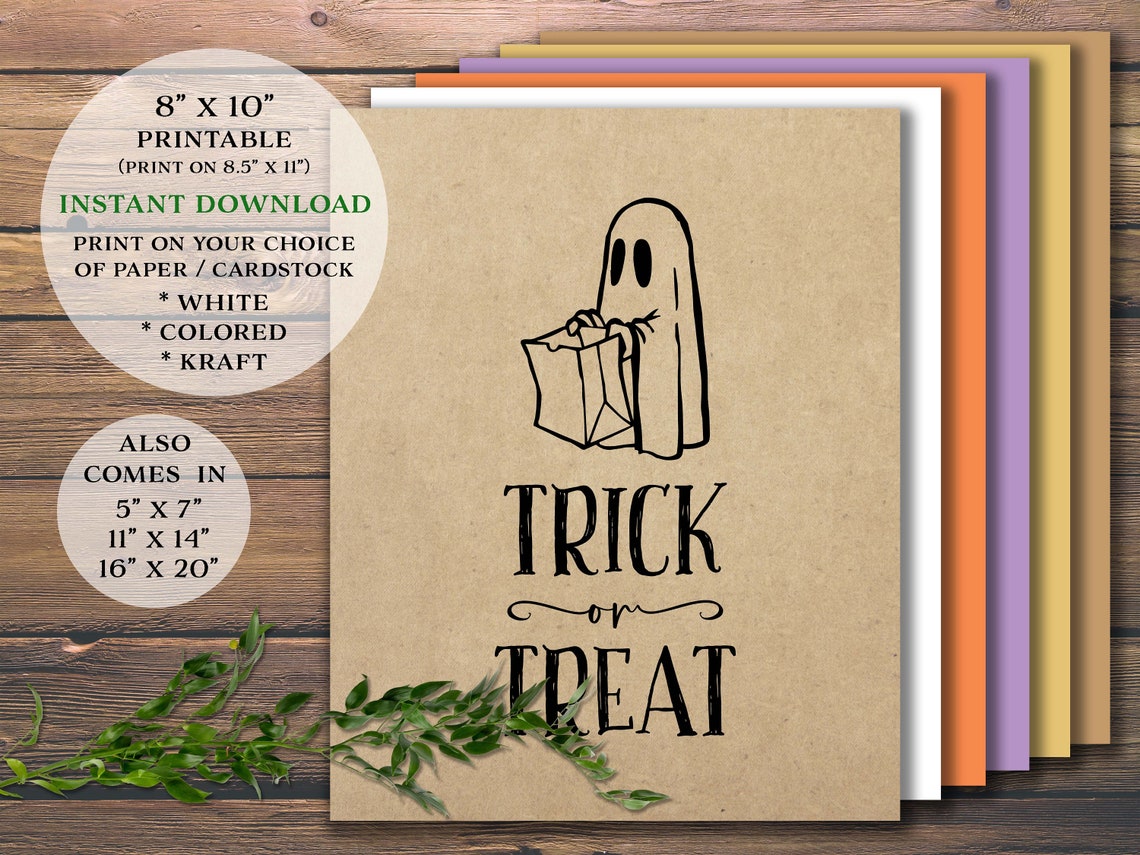 Trick or Treat Sign. Halloween Ghost Decor. Instant Download Printable ...