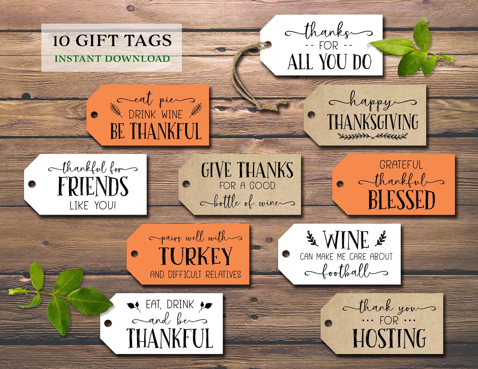 Thanksgiving Gift Tags. Instant Download Printable. Rustic - Etsy